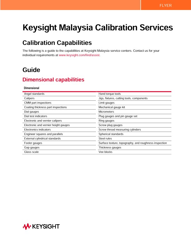 Keysight Malaysia Calibration Services PDF Asset Page | Keysight